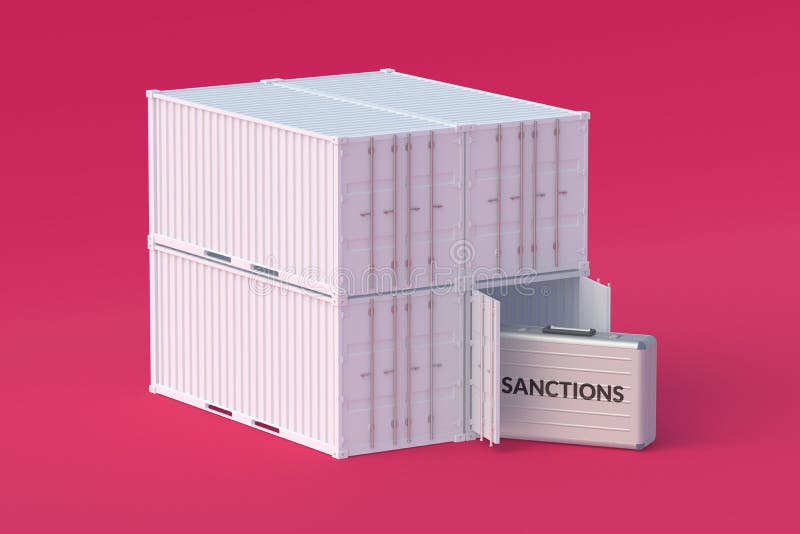 Freight Shipping Container, Suitcase with Word Sanctions Stock ...
