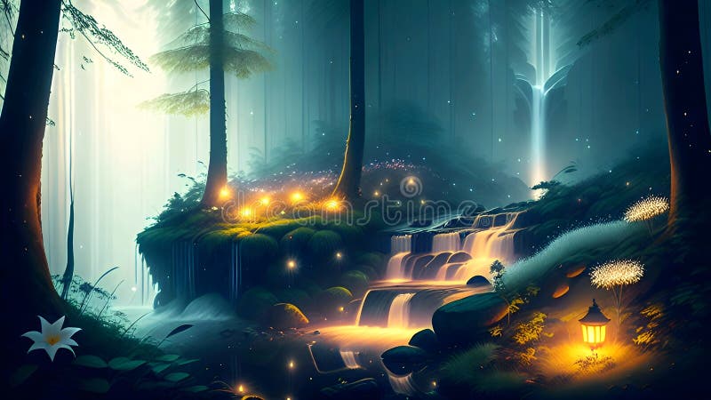 Mystical Waterfall: Enchanting Journey through a Misty Druid Forest ...