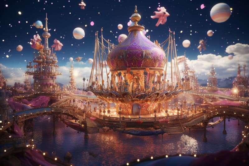 Explore a Celestial Carnival with Spacecraft of Stock Illustration ...