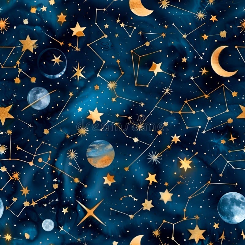 Celestial Constellations Seamless Pattern Stock Illustration - Illustration of galactic, cosmos ...