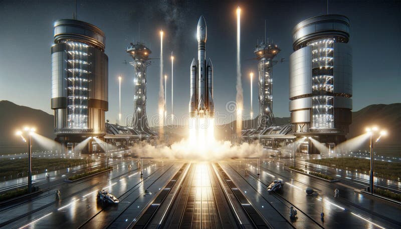 Journey To the Stars: Futuristic Rocket Launch Stock Illustration ...