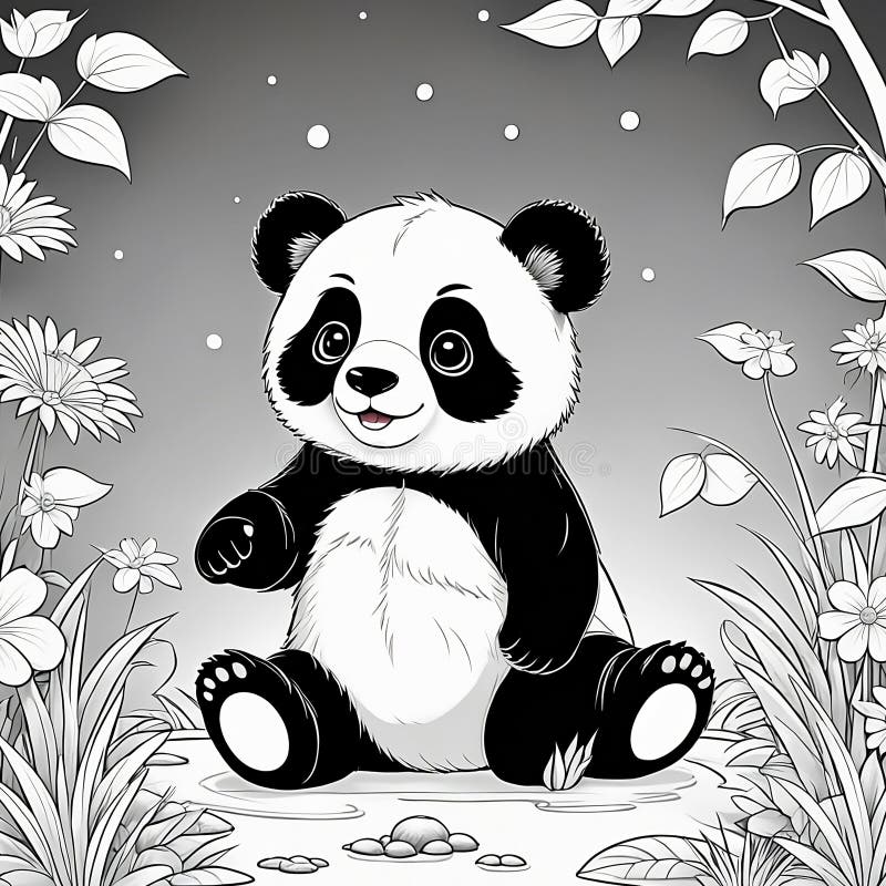 Interactive Coloring Page: 3D Panda S Playful Escapades Stock ...