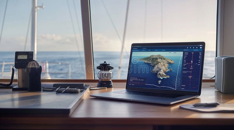 Digital Voyage Planning with Navigation Tools on Sailboat Overlooking ...