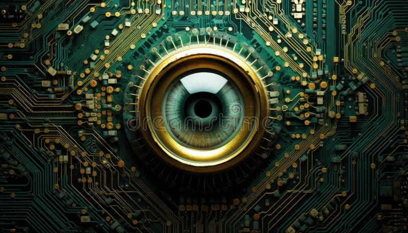 Digital Vision Nexus: Circuit Board Fusion with Human Eye Imagery Stock ...