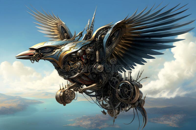 Steampunk Eagle - Inspired Metal Flying Machine in the Sky Stock ...