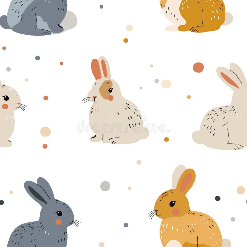 Bunny Rabbit Pattern, Minimalist Easter Textile, Retro Pet and Animal ...