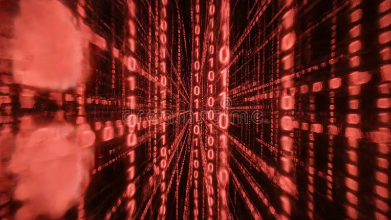 Digital Realm: Journey through a Binary Code Tunnel in Red Glowing ...