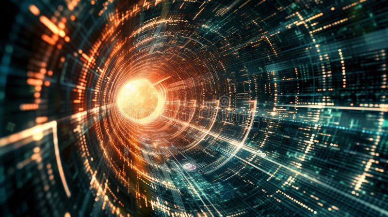 Code Reverie: Bridging Millennia in a Time Tunnel Stock Illustration ...