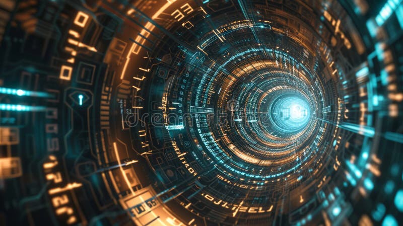 Code Reverie: Bridging Millennia in a Time Tunnel Stock Illustration ...
