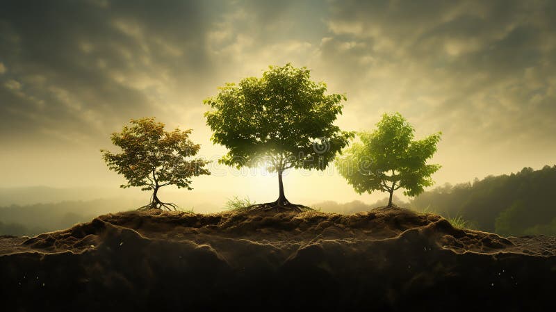 Tree Growth in Three Steps in Nature Stock Illustration - Illustration ...