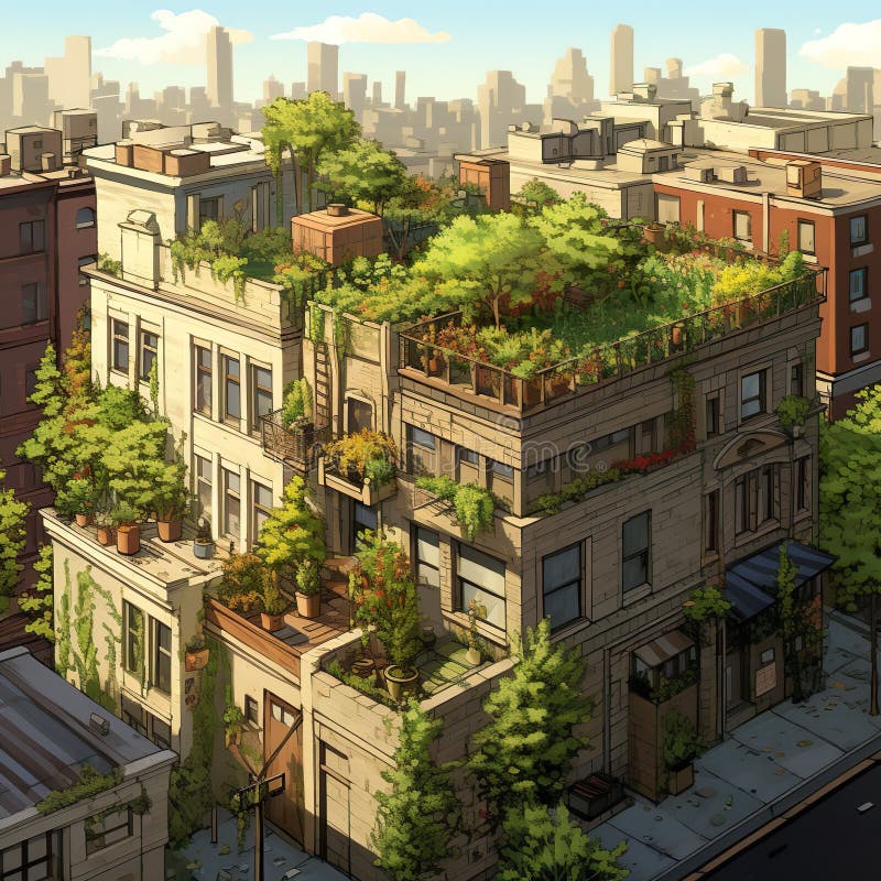 Botanical Rooftops Elevated Green Spaces in Urban Settings Blending Nature 3D Isometric Gaming ...
