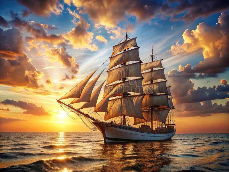 A Majestic Schooner Awaits Sunlit Seascape in Stunning 3D Detail ...