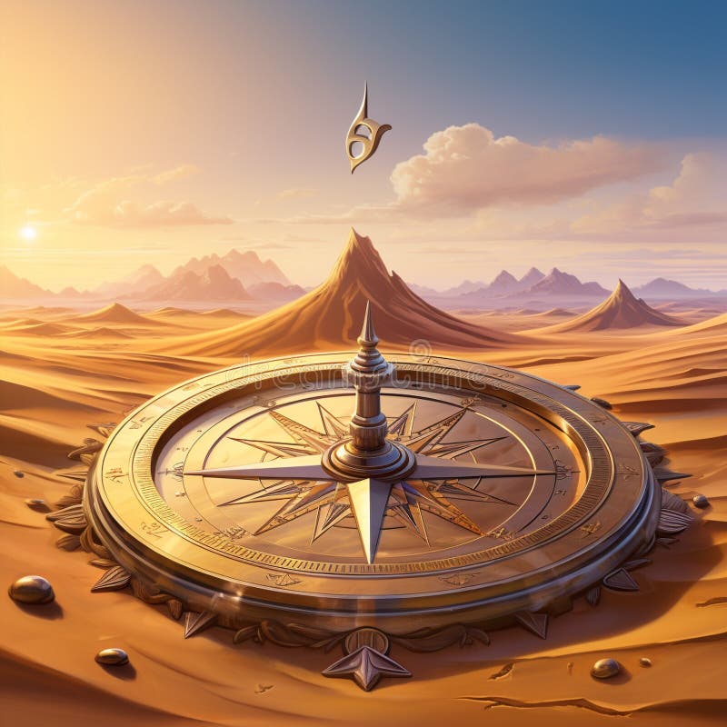 Compass in Vast Desert Landscape Stock Image - Image of style, points ...