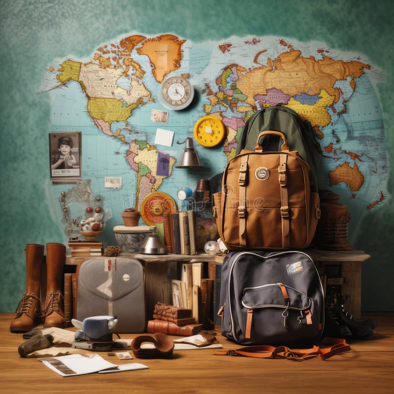 Wanderlust Dreams: Adventure Awaits with Packed Backpacks and World Map ...