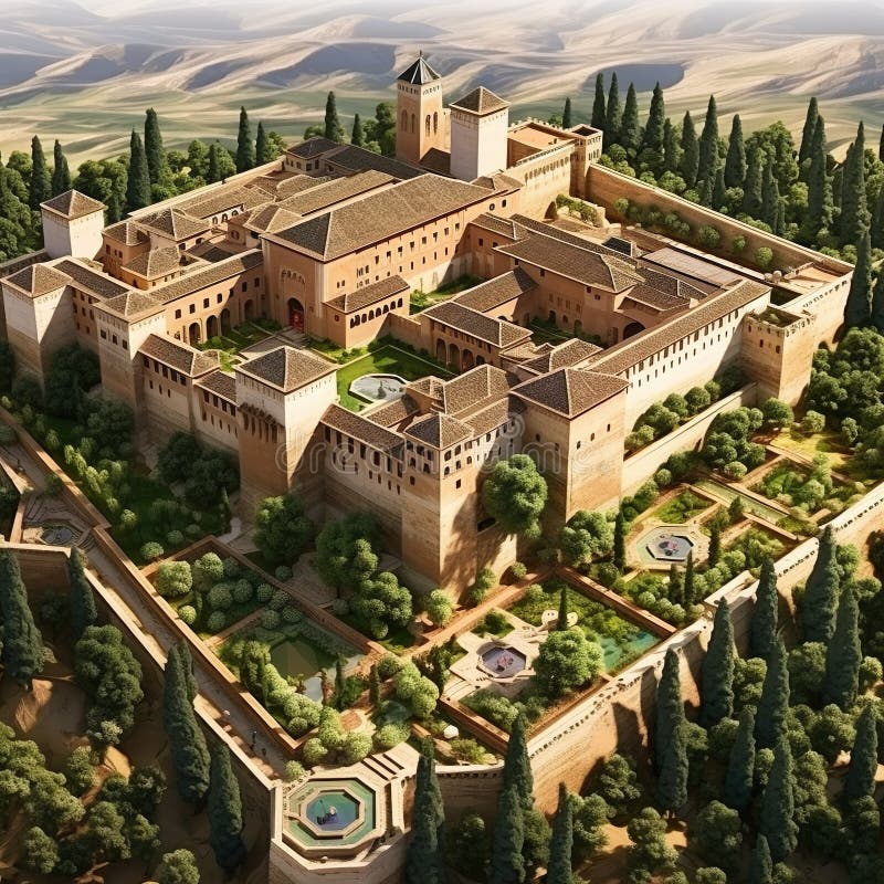 The Alhambra Spain Detailed 3D Isometric Perspective of the Alhambra in ...