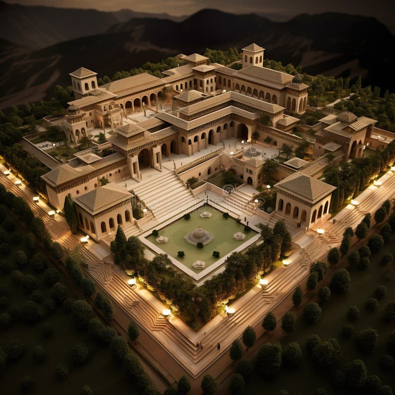 The Alhambra Spain Detailed 3D Isometric Perspective of the Alhambra in ...