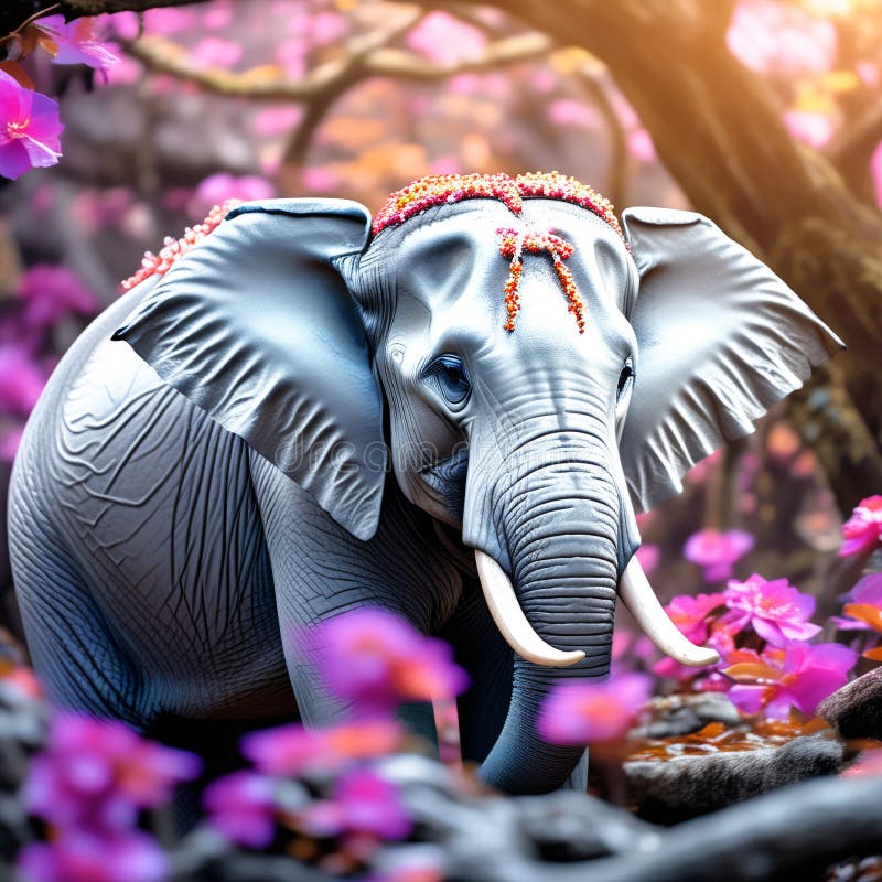 3d Rendered Vibrant Colors Elephant in Woods Generative Ai Stock ...