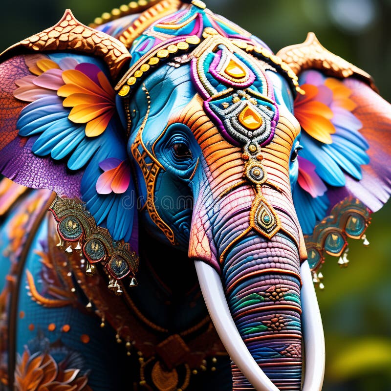 3d Rendered Vibrant Colors Elephant in Woods Generative Ai Stock ...