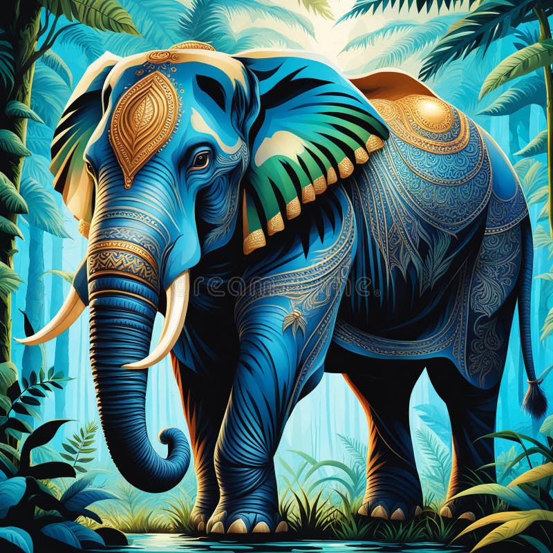 3d Rendered Vibrant Colors Elephant in Woods Generative Ai Stock ...