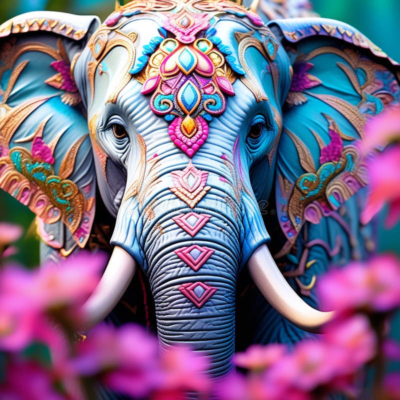 3d Rendered Vibrant Colors Elephant in Woods Generative Ai Stock ...