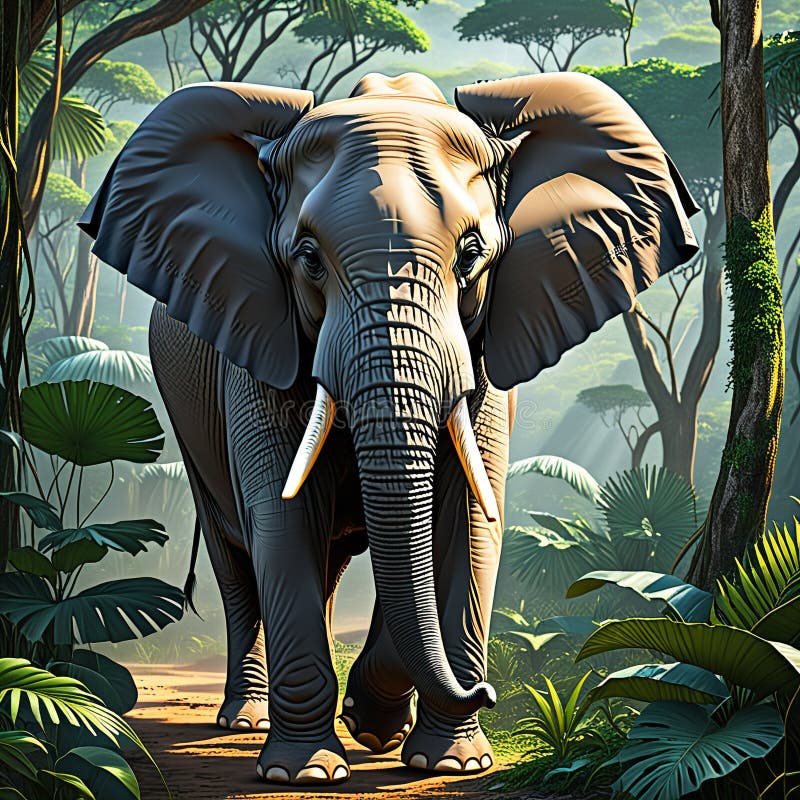 3d Rendered Vibrant Colors Elephant in Woods Generative Ai Stock ...