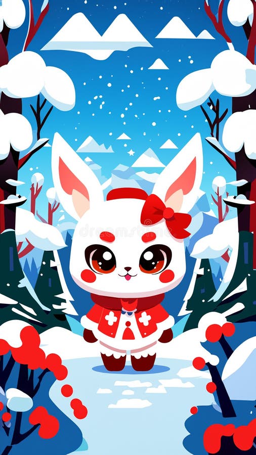 Snowflake Hopper: Vector Illustration of an Adorable Rabbit in a Snowy ...