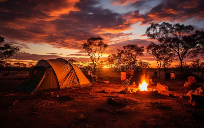 Embarking on a Camping Adventure in Australia. Stock Illustration ...
