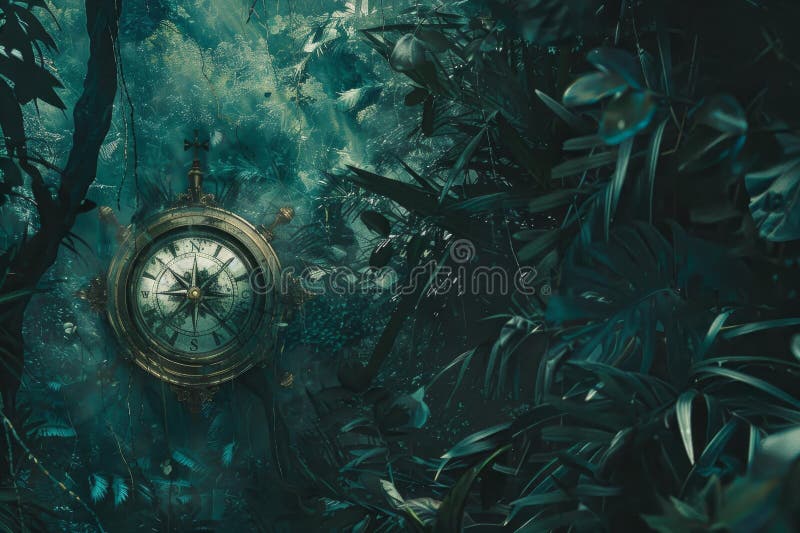 Vintage Compass among Lush Green Foliage with a Mystical Atmosphere ...