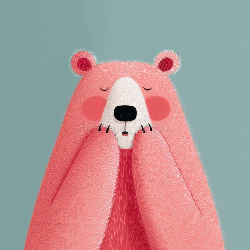 Embarrassed Bear Covers Its Face with Paws, Blushing Cheeks and Soft ...