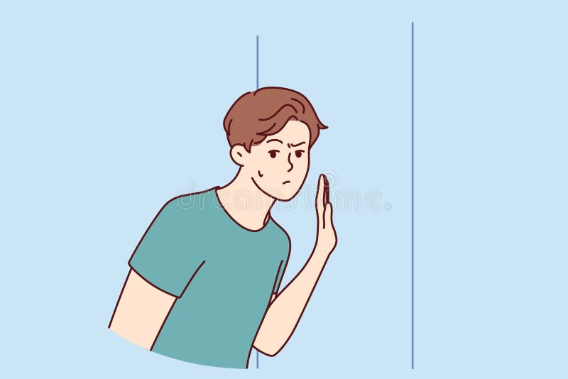 Embarrassed Man Leaned Against Door, Wanting To Eavesdrop on Someone ...