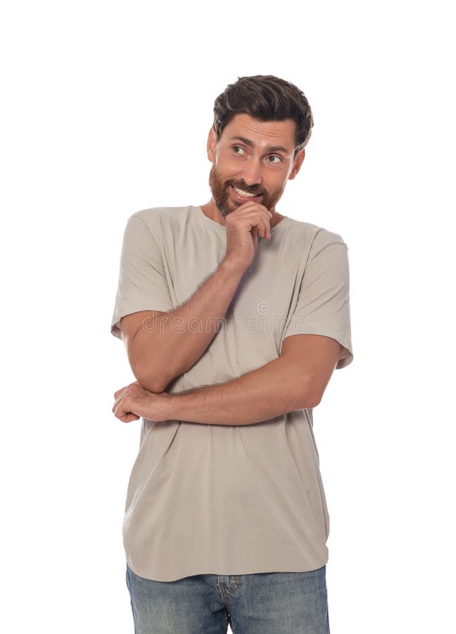 Embarrassed Man in Shirt on White Background Stock Photo - Image of ...