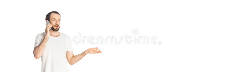 Embarrassed Man Talking on Smartphone and Stock Image - Image of ...