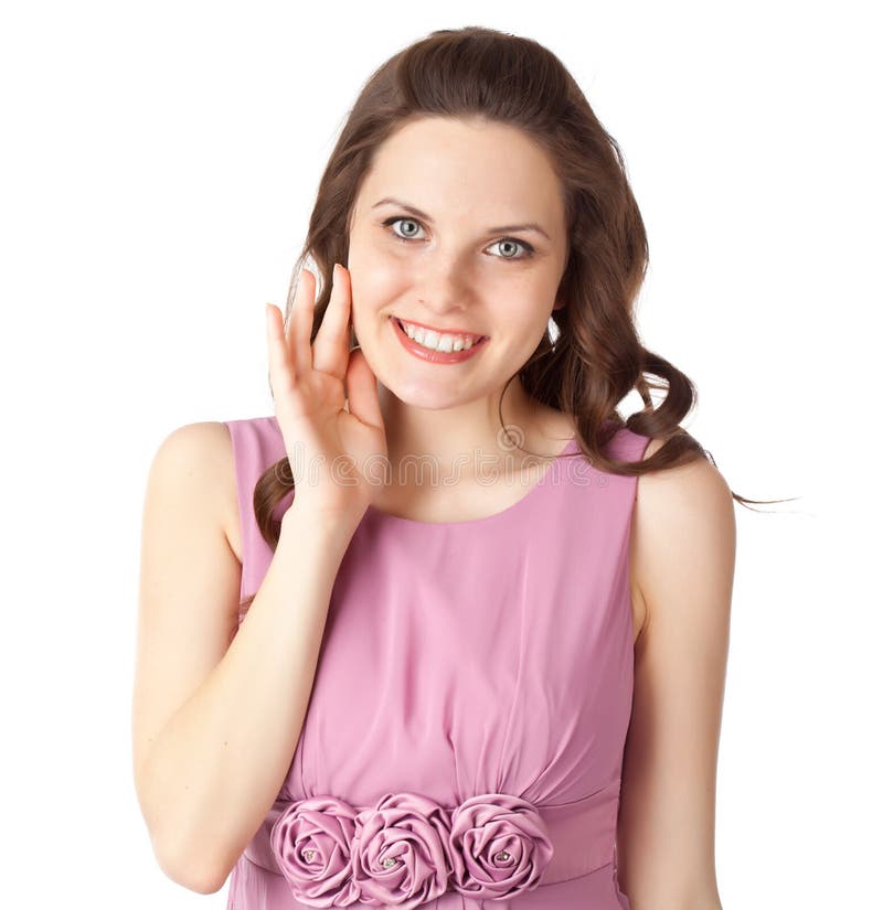 Embarrassed Woman is Smiling Stock Image - Image of posing, violet ...
