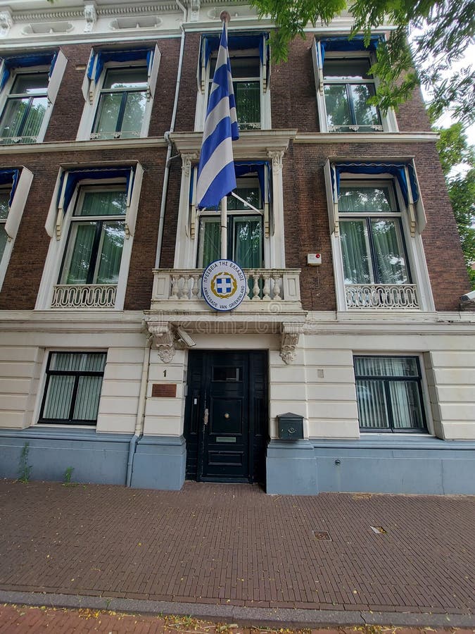 Embassy of Greece with Flag and Shield in the Hague Editorial Photo ...