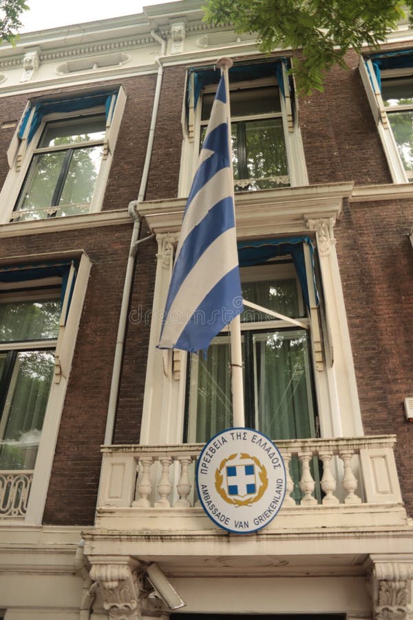 Embassy of Greece with Flag and Shield in the Hague Editorial ...