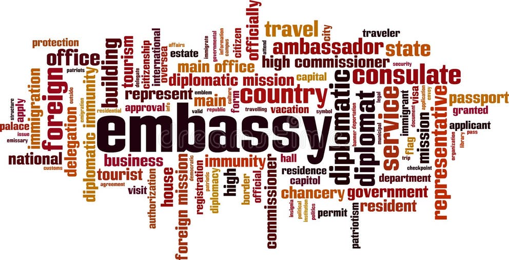 Embassy word cloud stock vector. Illustration of consulate - 196681356