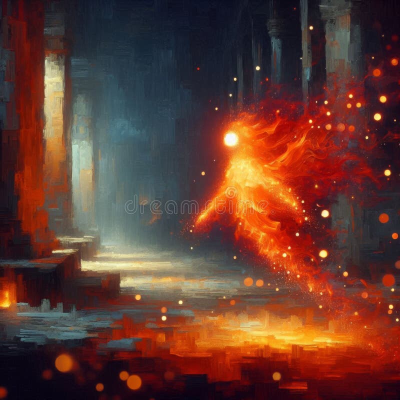 Ember Sprite Dancing with Fiery Light Stock Illustration - Illustration ...