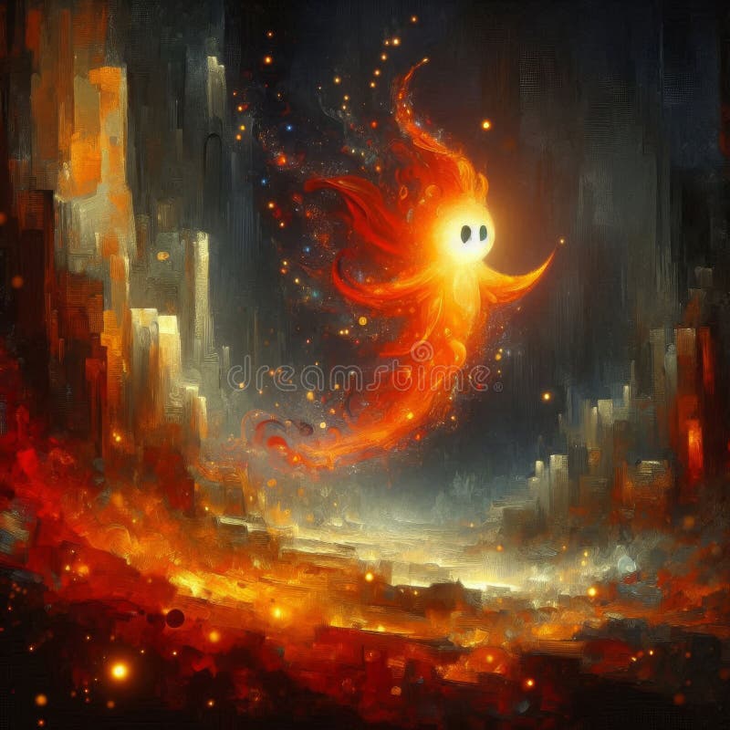 Ember Sprite Flickering in Ancient Ruins Stock Illustration ...