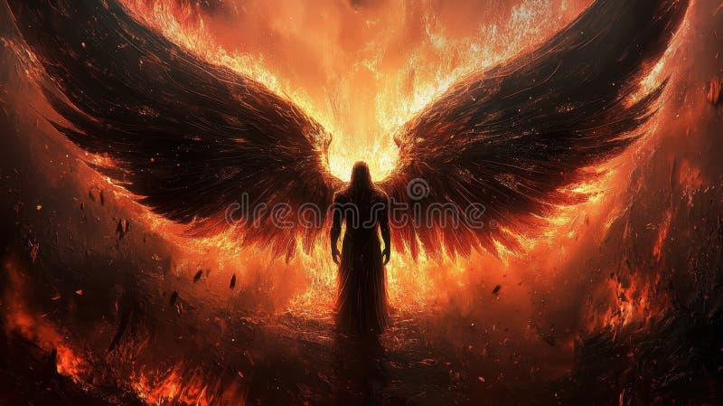 Ember Wings a Silhouette in the Inferno - Angel, Fire, and the Abyss ...