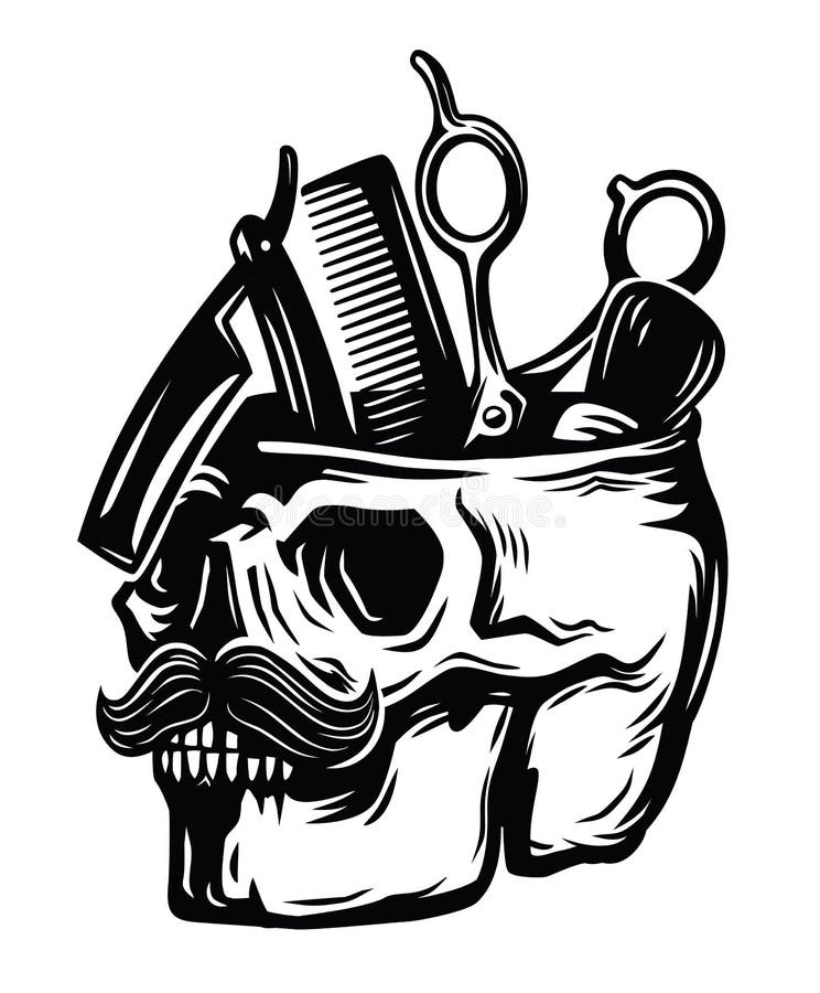 Emblem barber skull stock vector. Illustration of hair - 89503512