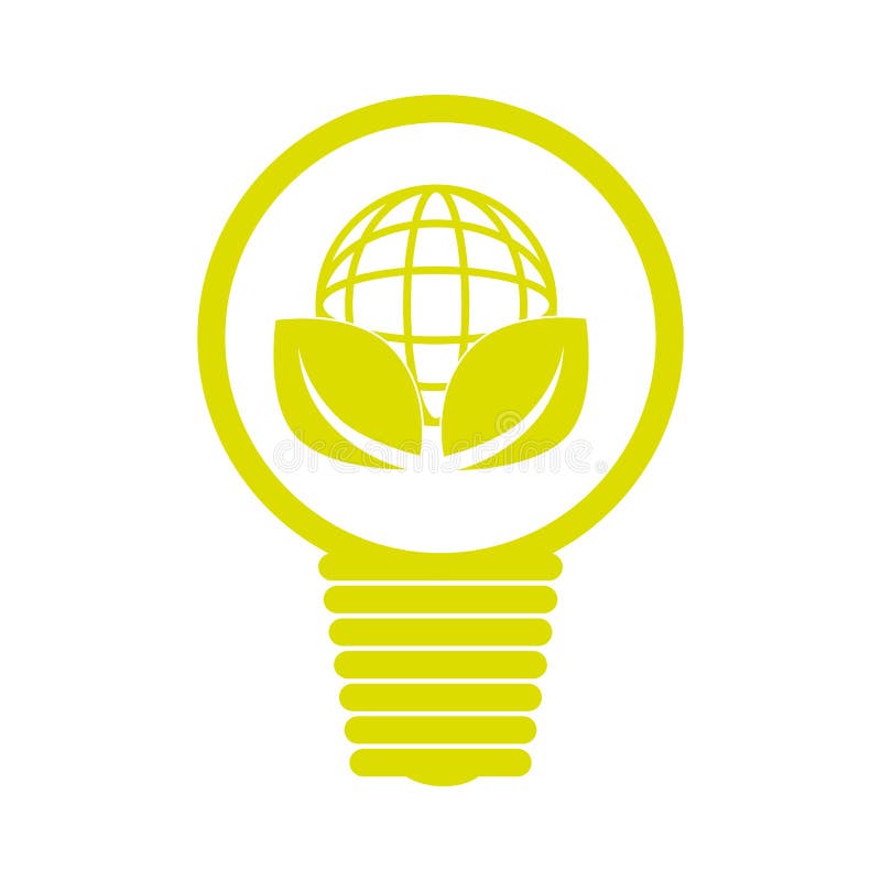 Emblem with Bulb Light with World Map and Leaves Stock Vector ...
