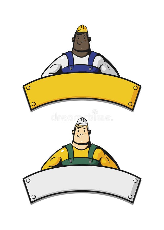 Emblem with Construction Workers on a White Background Stock Vector ...