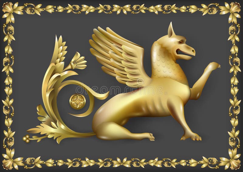 Emblem with golden gryphon stock vector. Illustration of decoration ...