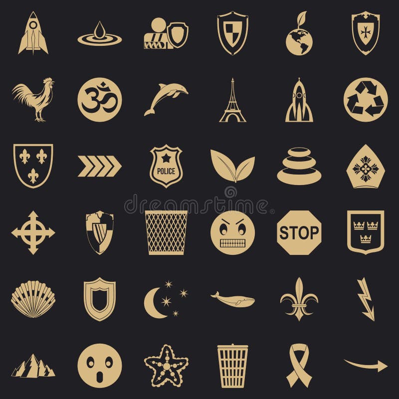 Emblem Icons Set, Simple Style Stock Vector - Illustration of earth ...