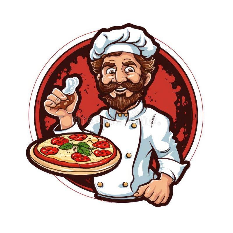 Emblem of Man with Pizza on White Background. Logo Stock Illustration ...
