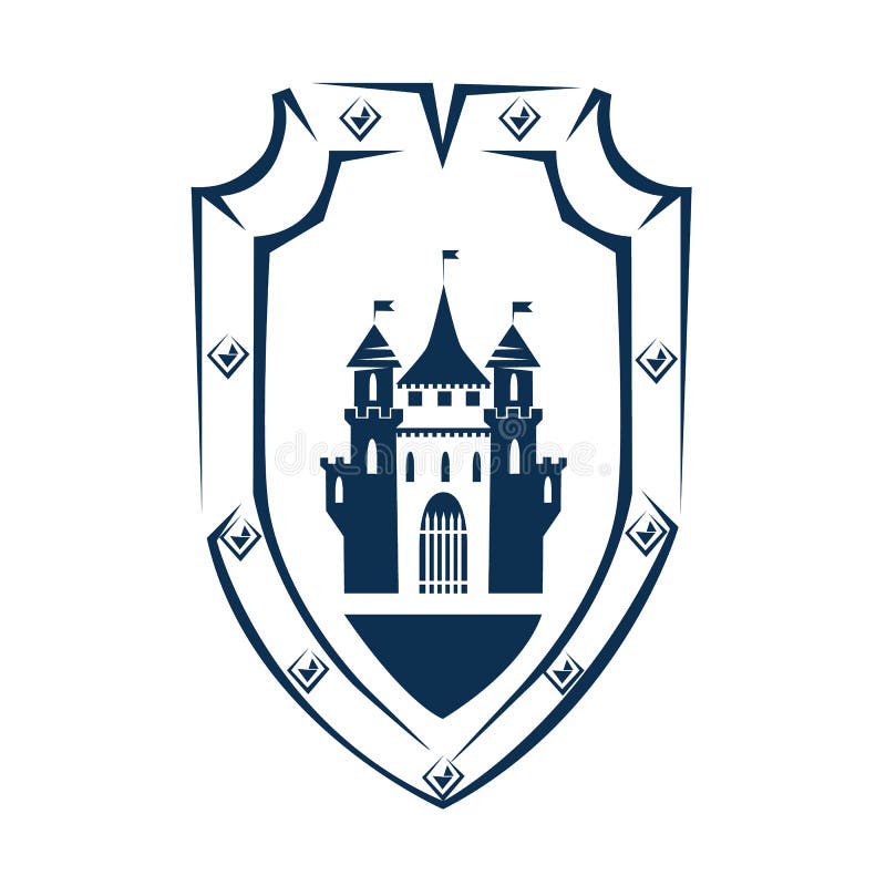 Emblem with Medieval Shield and Castle Stock Illustration ...