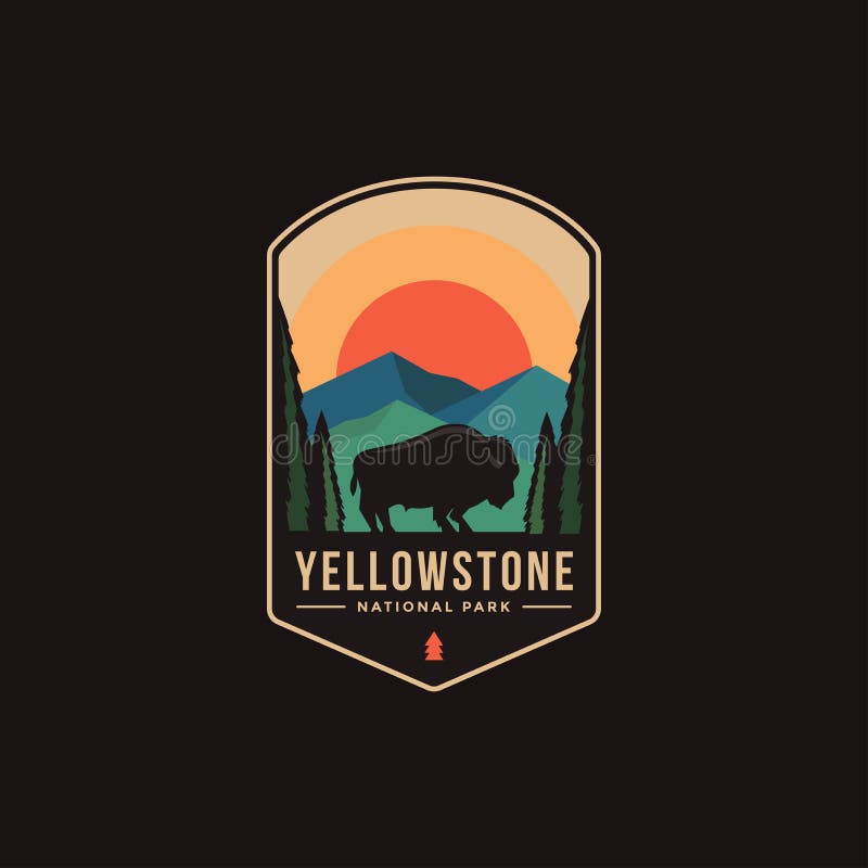 Emblem Patch Logo Illustration of Lamar Valley Yellowstone National ...