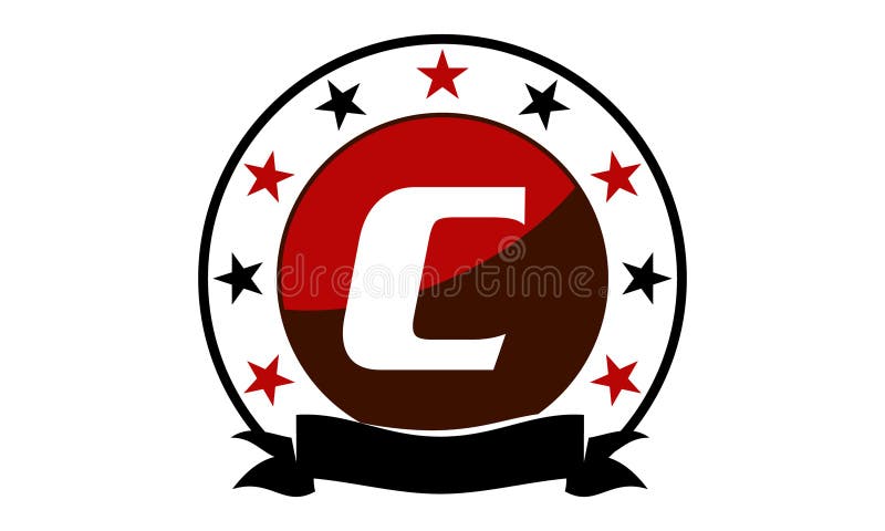Emblem Star Ribbon Circle Initial C Stock Vector - Illustration of ...