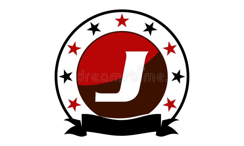 Emblem Star Ribbon Circle Initial J Stock Vector - Illustration of ...