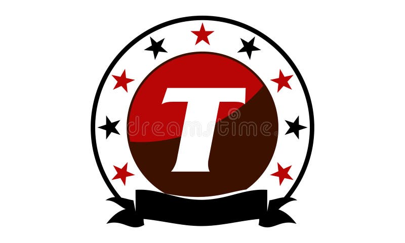 Emblem Star Ribbon Circle Initial T Stock Vector - Illustration of ...